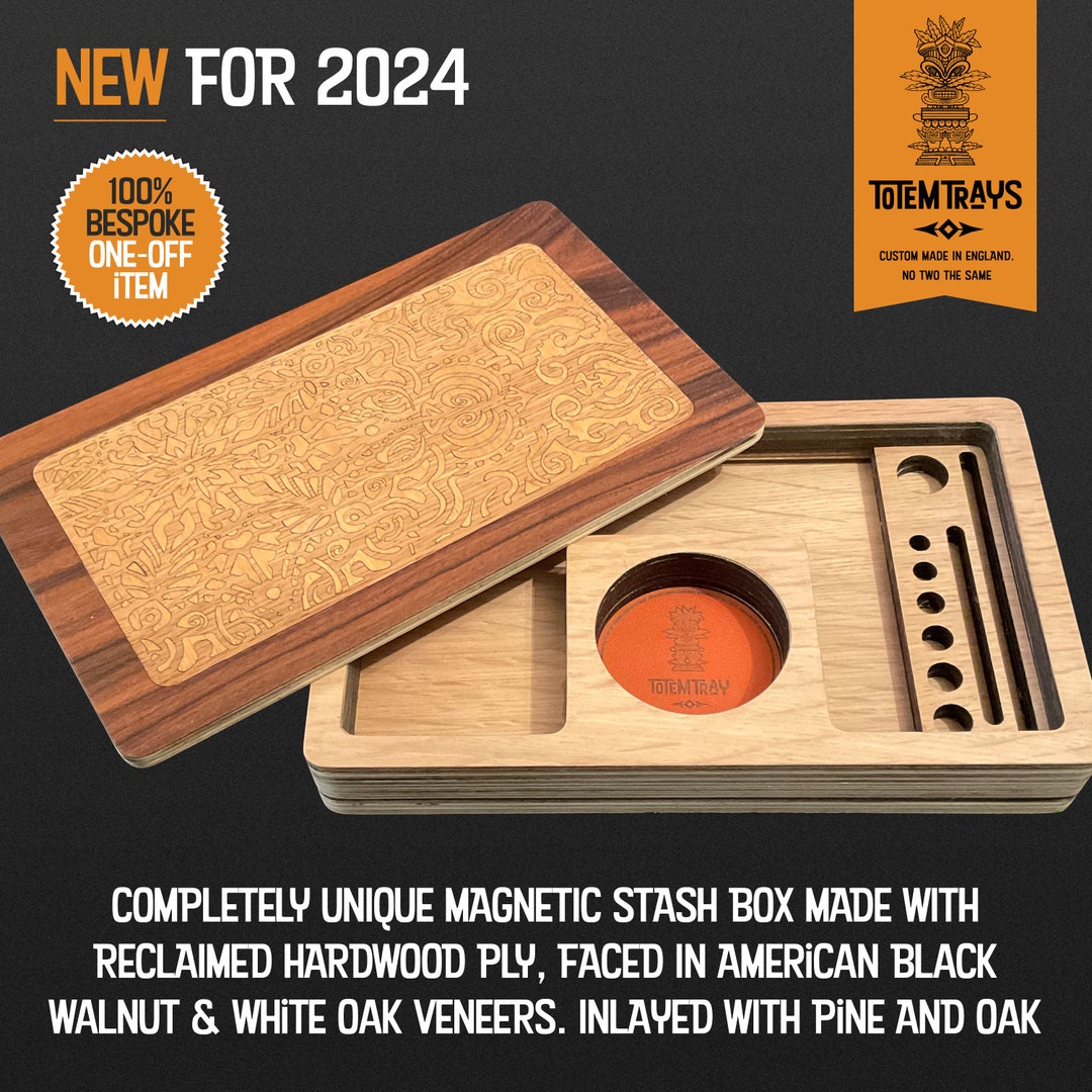 Custom Made Stash Tray by Totem Trays With Magnetic Lid, Mixed Veneers ...