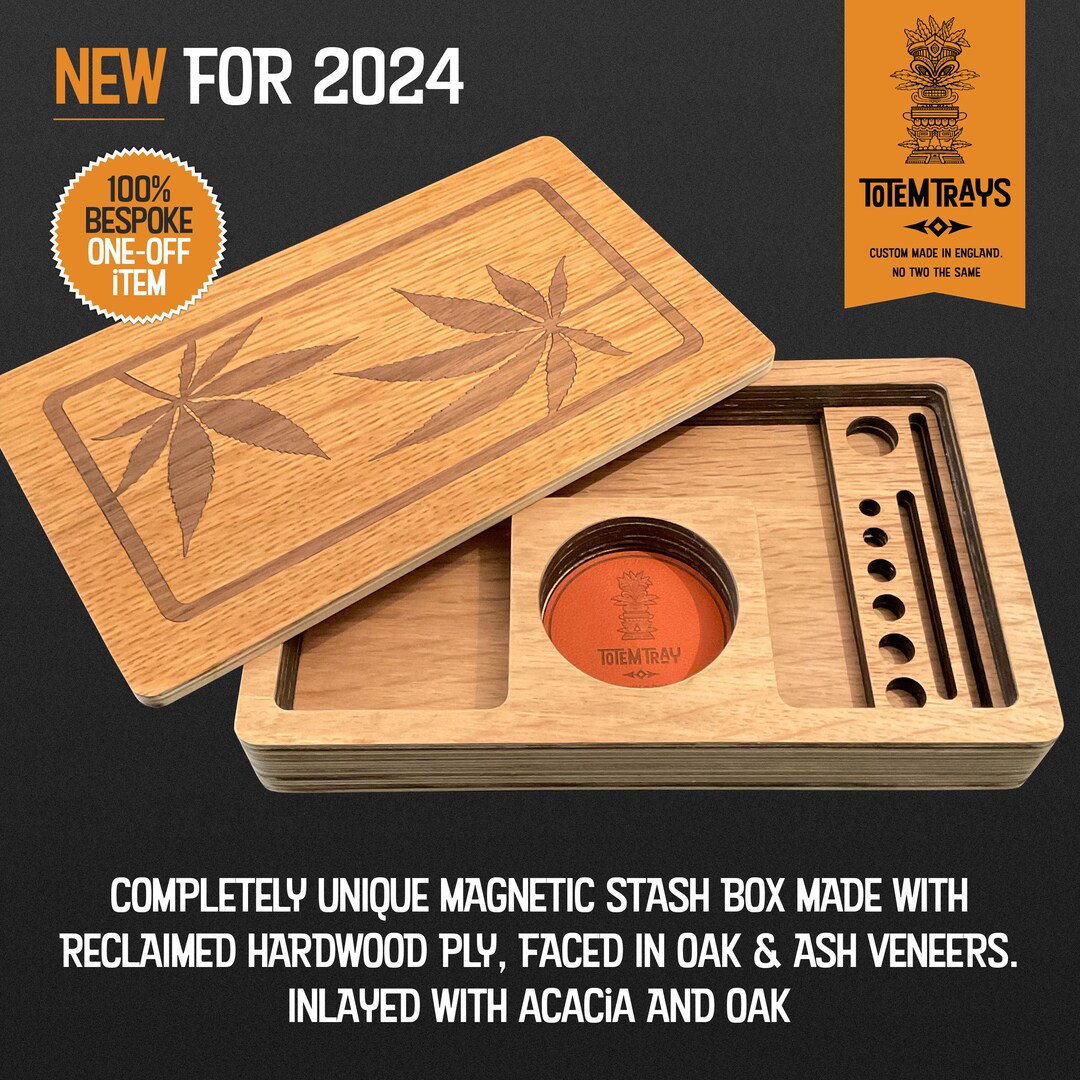 Custom Made Stash Tray by Totem Trays With Magnetic Lid, Mixed Veneers ...