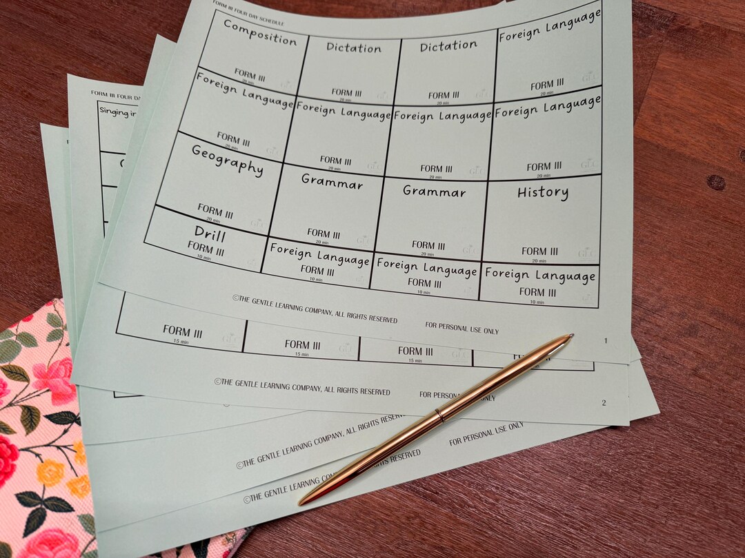 Form 1 Charlotte Mason Timetable (schedule) Cards (1st-3rd Grade) - Etsy