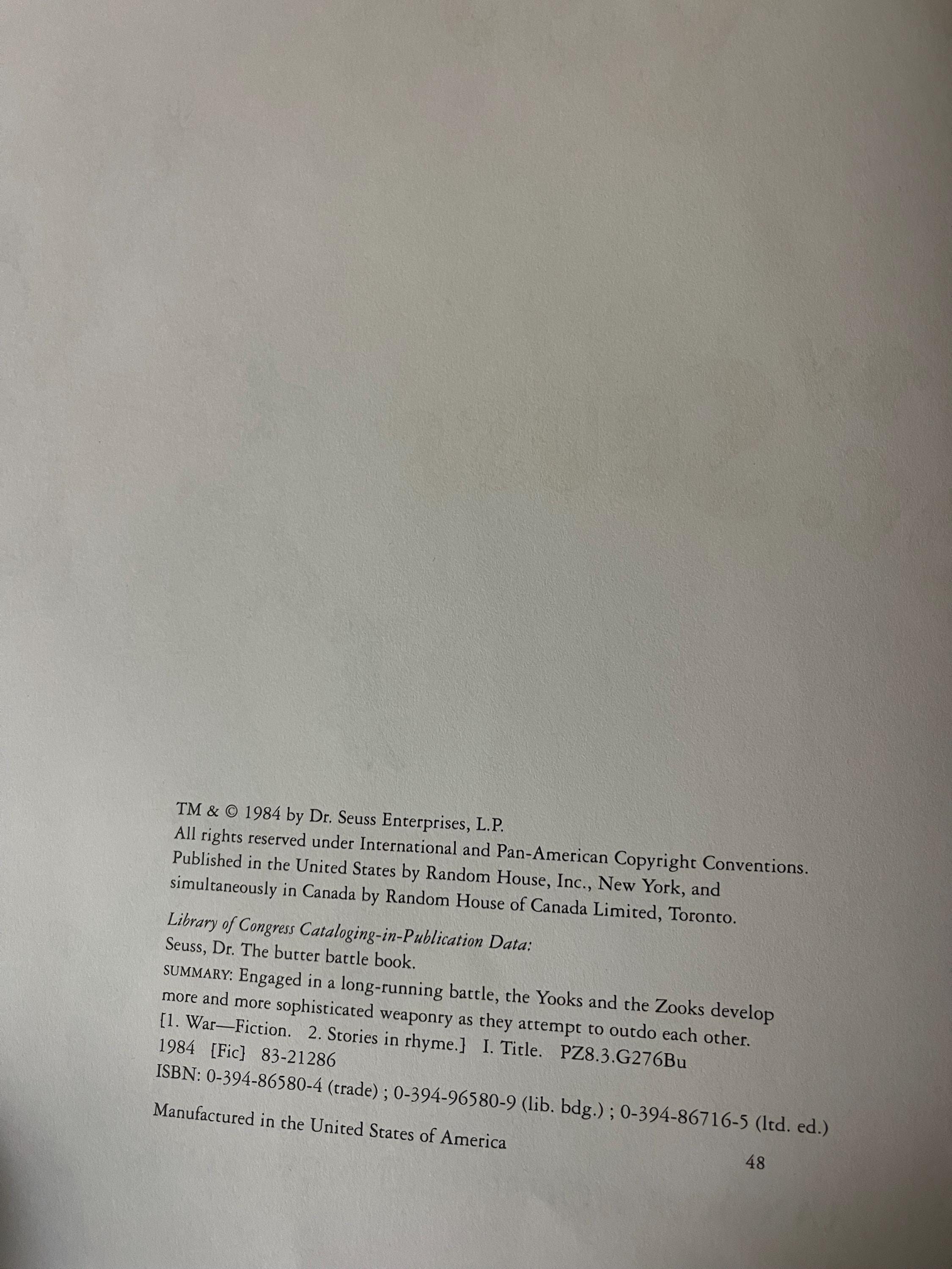 The Butter Battle Book by Dr. Seuss - First Edition 1984 - Etsy