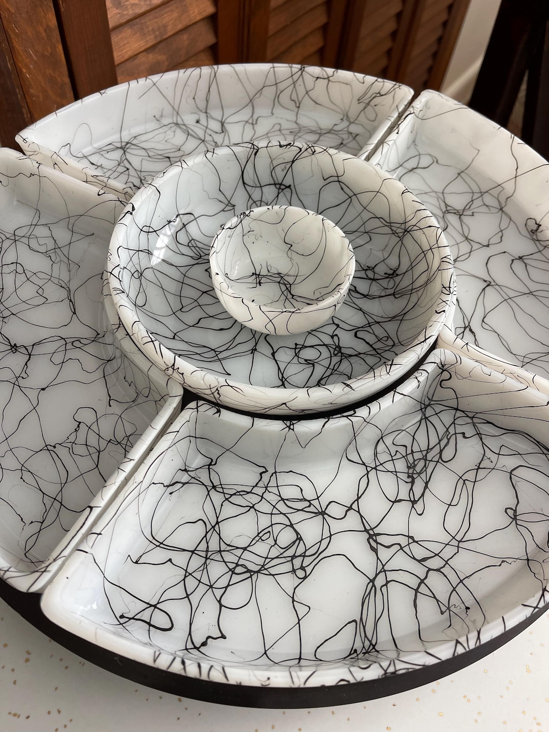Vintage Hazel Atlas Black Drizzle String Spaghetti Milk Glass - 7pc ...