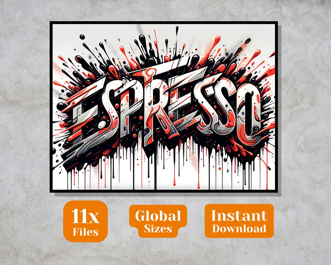 Espresso Graffiti Street Art Black/red Digital Artwork Poster ...