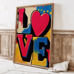 Retro Love Poster | Vintage Distressed Trendy Oversized Typography Wall ...