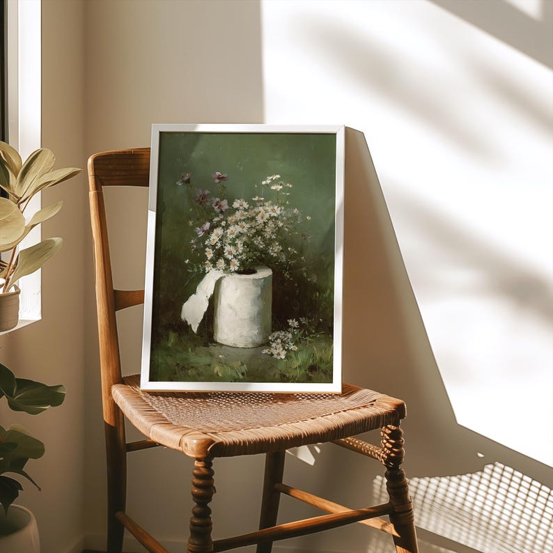 Sage Green Floral Toilet Paper Vase Print: Whimsical Bathroom Wall Art ...