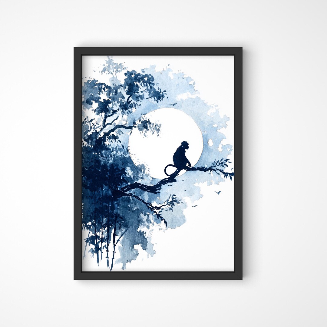 Full Moon Monkey – Japandi Watercolor Wall Art - Printable Art ...