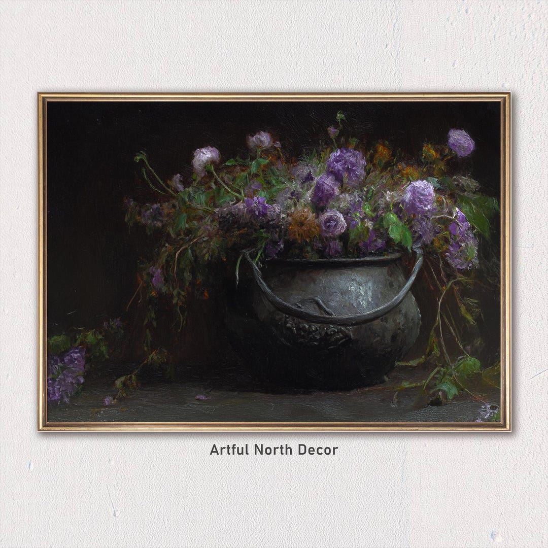 Enchanted Cauldron of Blooms - Witchy Wall Art | Moody Wall Art | Dark ...