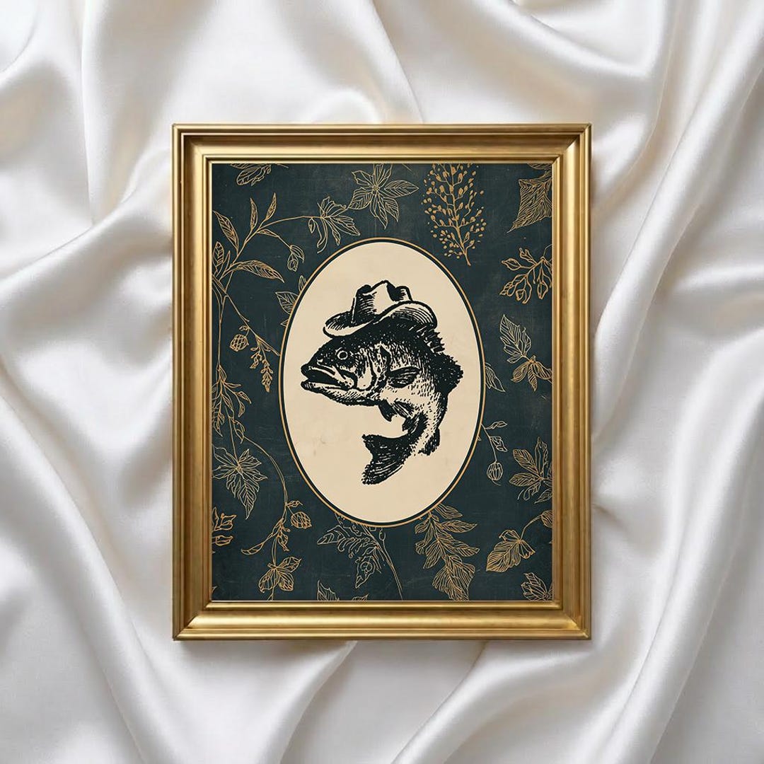 Cowboy Fish Wall Art Vintage Western Gothic Animal Print - Etsy