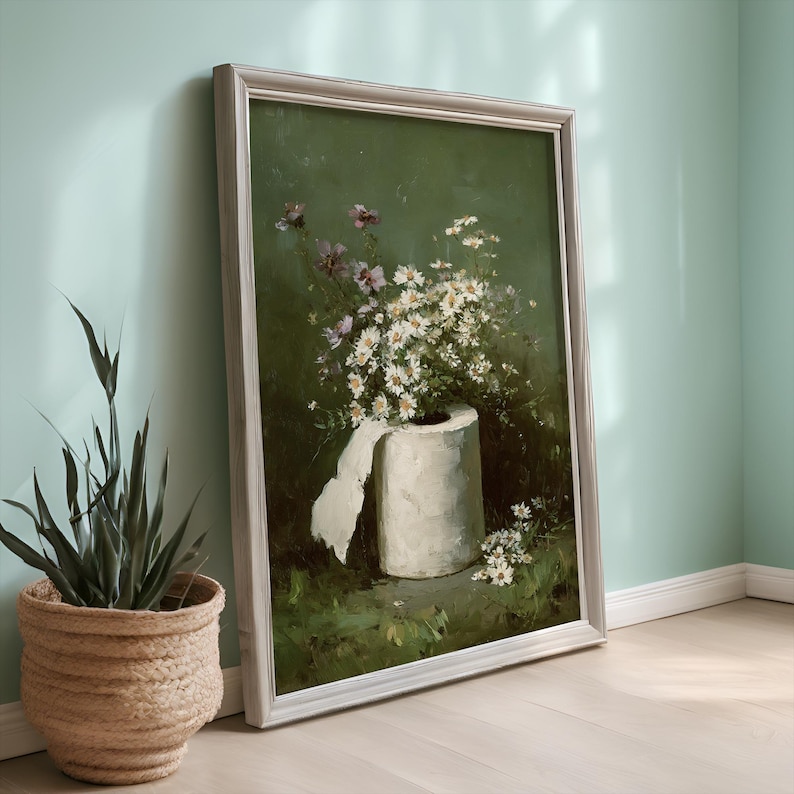 Sage Green Floral Toilet Paper Vase Print: Whimsical Bathroom Wall Art ...