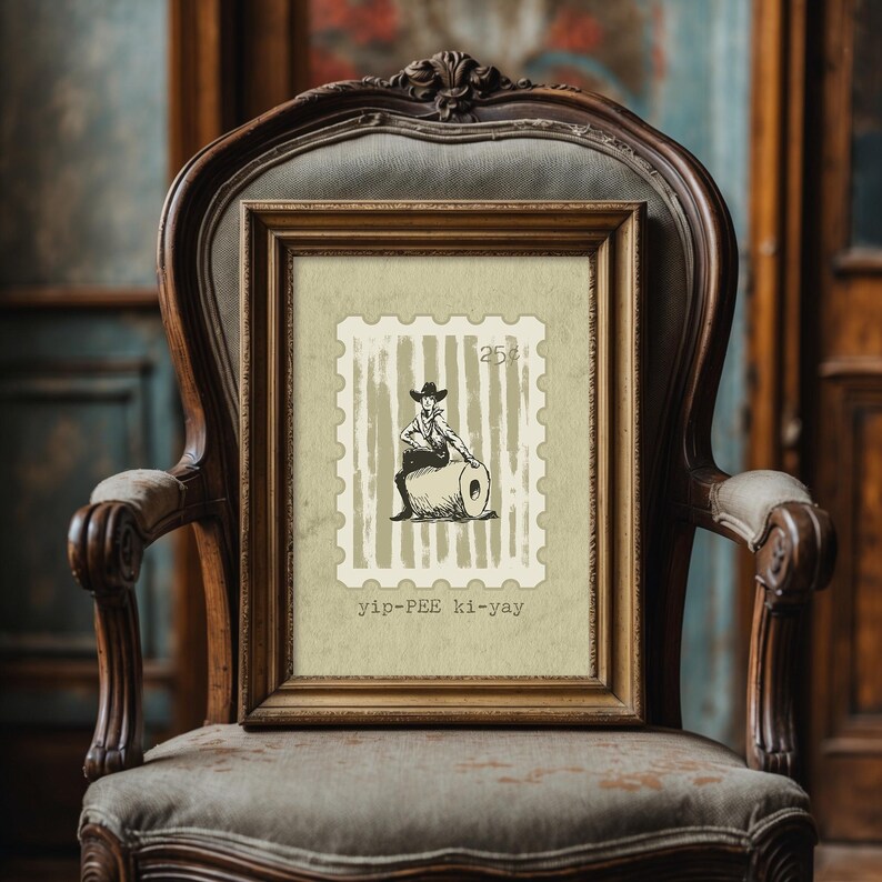 Vintage Cowboy Stamp – Western Bathroom Humor Printable Art (digital ...