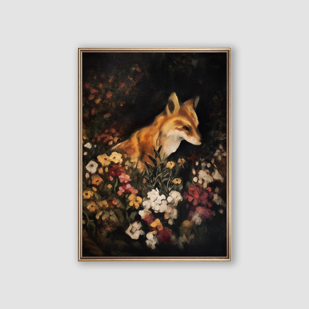 Majestic Fox in Bloom, Wildlife Art, Moody Wall Art, Cottagecore Wall ...