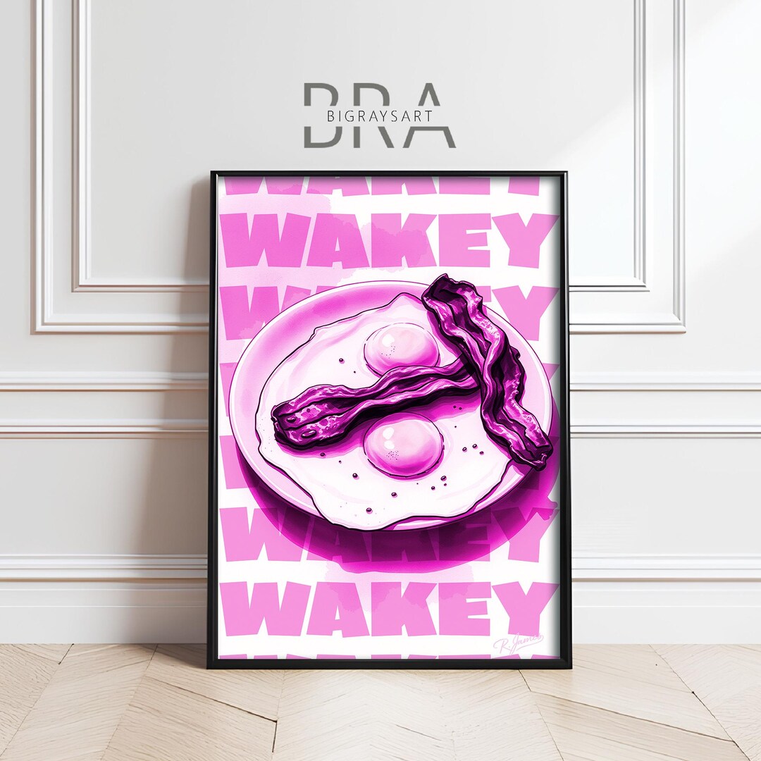 Preppy Bacon and Eggs Trendy Poster Pink Wall Art Trendy Wall Art ...