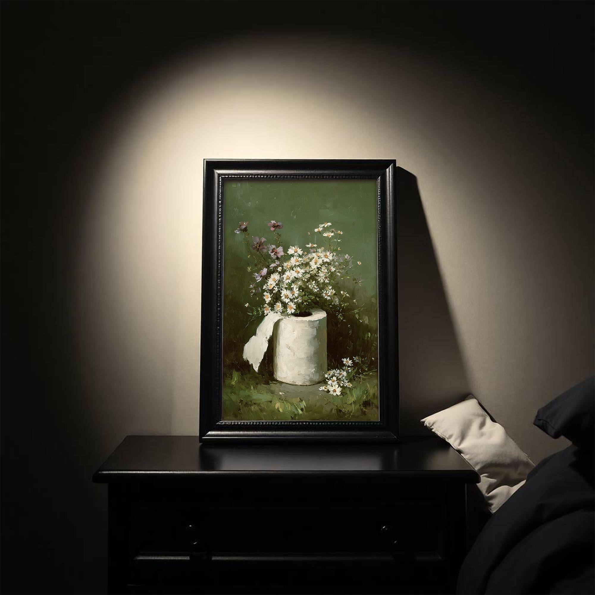 Sage Green Floral Toilet Paper Vase Print: Whimsical Bathroom Wall Art ...