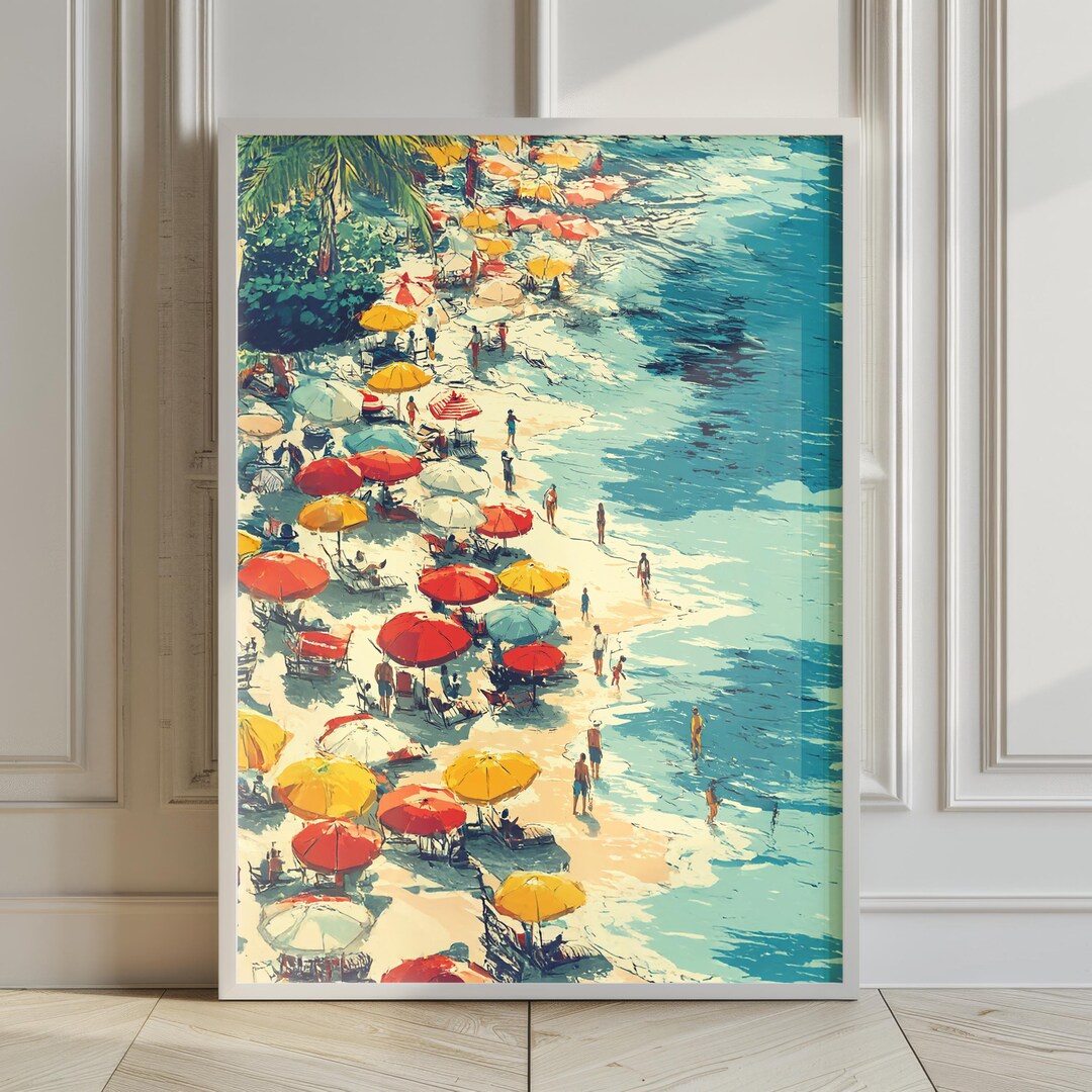 Sunny Beach Day PRINTABLE Wall Art, Vibrant Coastal Scene With Colorful ...