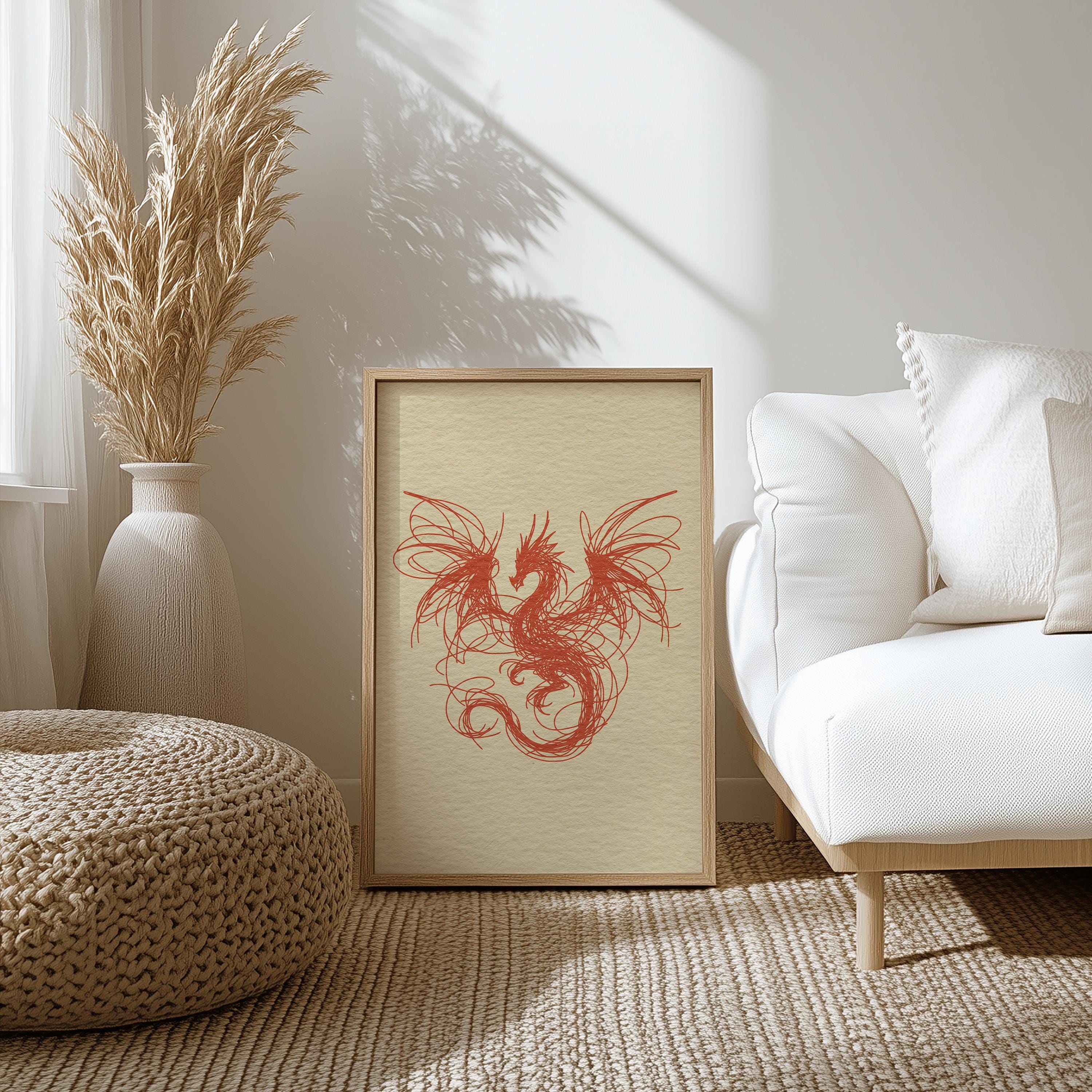 Retro Dragon, Scribble Art, Downloadable Art, Trendy Wall Art, Colorful ...