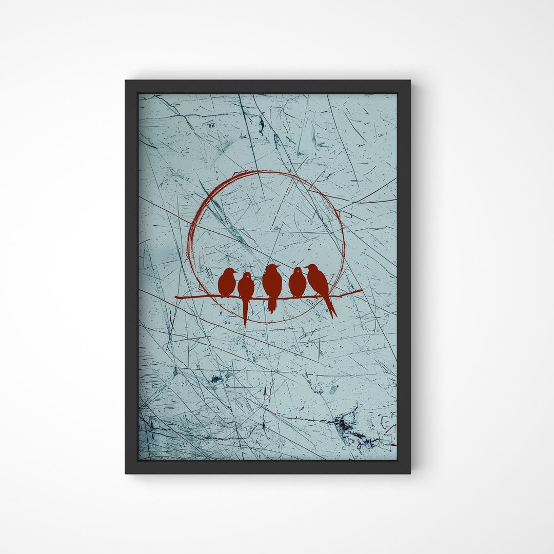 Modern Abstract Red Birds, Abstract Blue and Red Bird Print, Wabi Sabi ...