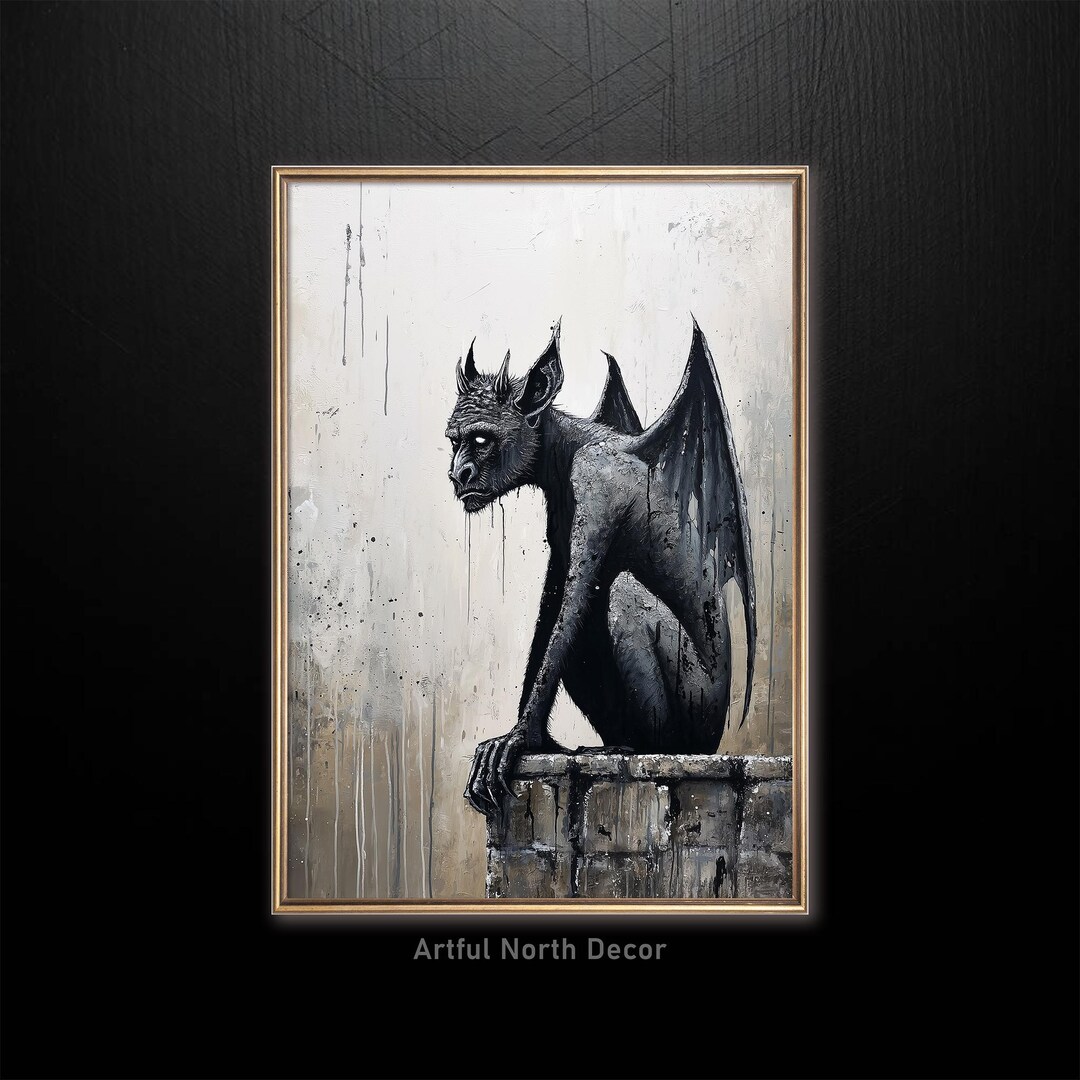 Moody Gargoyle Painting: Gothic Decor Printable Wall Art - Etsy