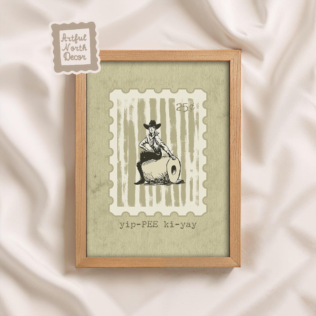 Vintage Cowboy Stamp – Western Bathroom Humor Printable Art (digital ...
