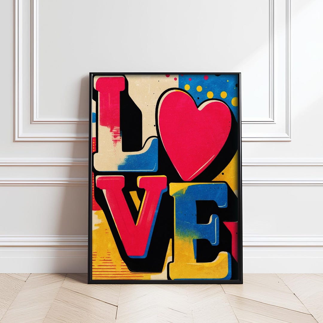 Retro Love Poster | Vintage Distressed Trendy Oversized Typography Wall ...