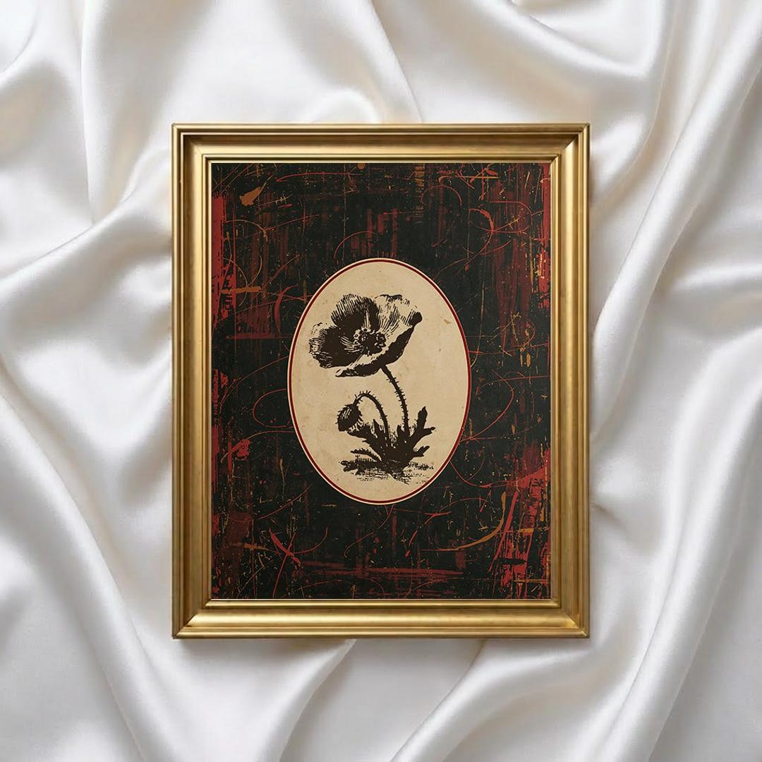 Gothic Poppy Botanical Print Moody Vintage Dark Academia Wall Art - Etsy