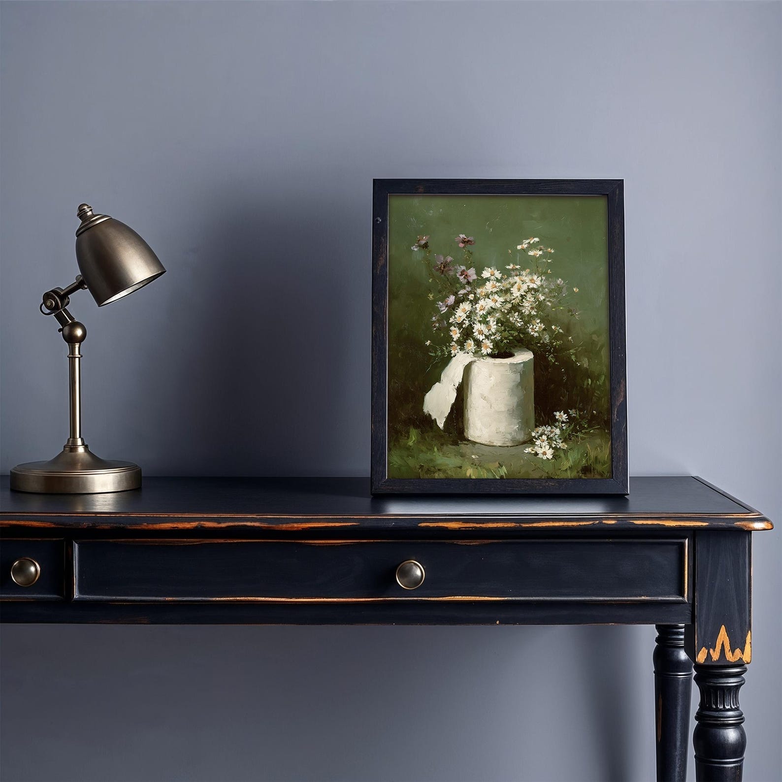 Sage Green Floral Toilet Paper Vase Print: Whimsical Bathroom Wall Art ...