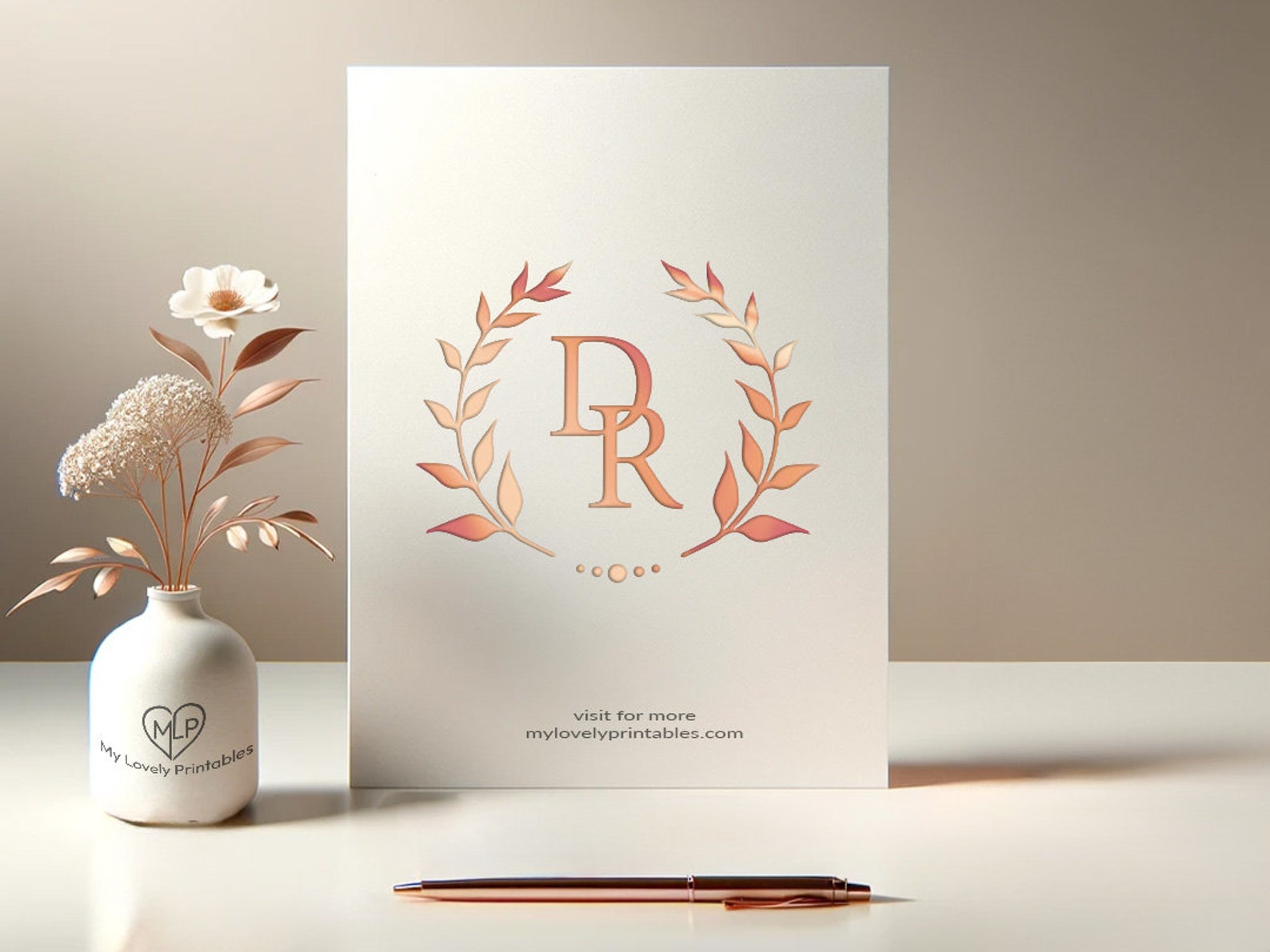 Elegant Laurel Wreath Monogram, Customized DR Initials, Sophisticated ...