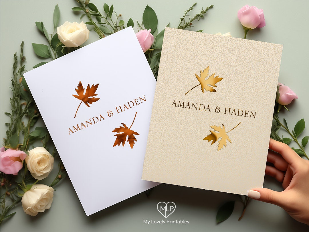 Autumnal Leaf Wedding Monogram, Nature-inspired Nuptial Logo, Bespoke ...