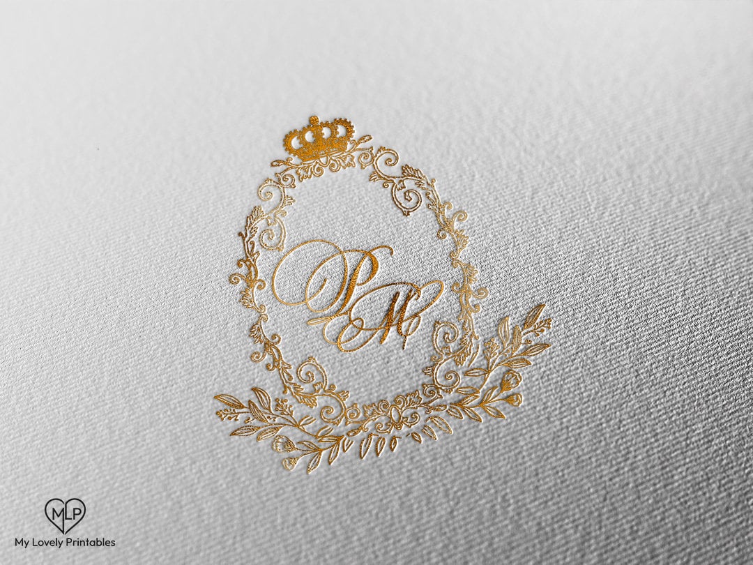 Elegant Scripted Crown Monogram 'P&M', Royal Wedding Crest Design ...