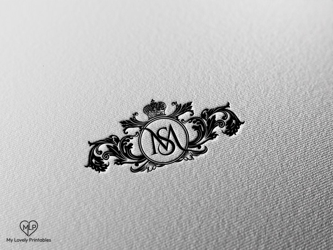 Regal Monogram Crest With Ornate Flourishes and Crown, Custom Wedding ...