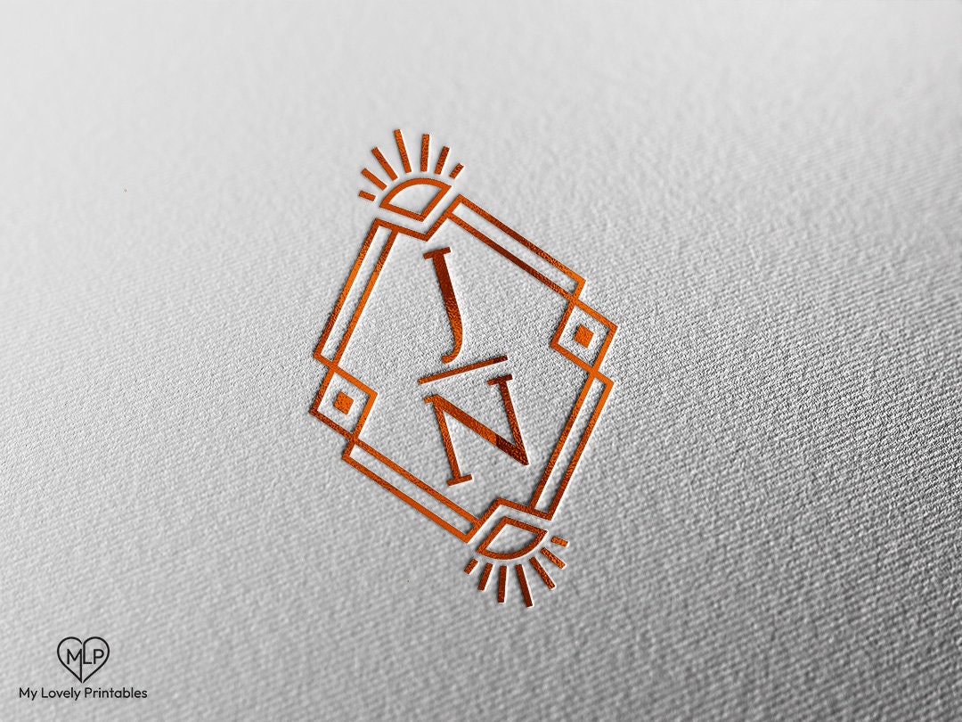 Art Deco Monogram Design, Geometric Wedding Logo, Personalized Initials ...