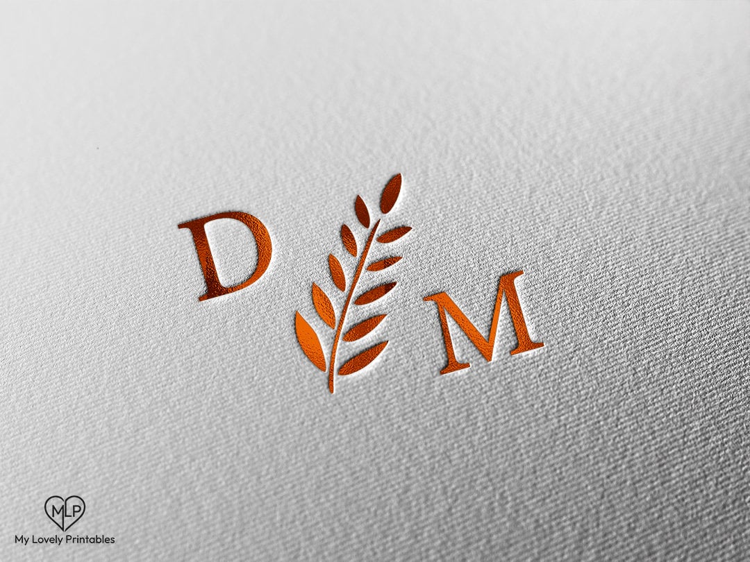 Minimalist Foliage Monogram, Tailored DM Initials, Modern Wedding Logo ...