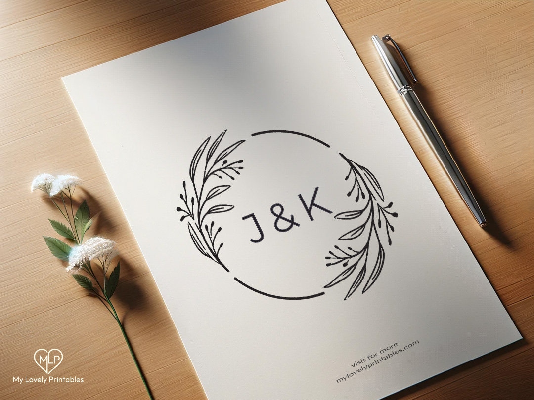 Minimalist Botanical Monogram, Custom JK Initials, Simple Wedding Logo ...