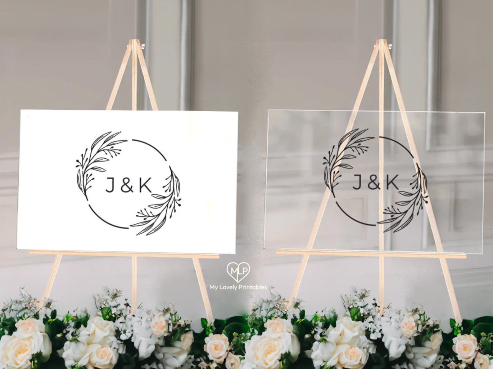 Minimalist Botanical Monogram, Custom JK Initials, Simple Wedding Logo ...