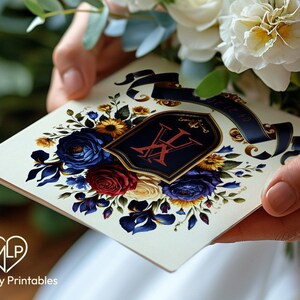 Noble Rose and Iris Watercolor Crest, Interlocked Initials Monogram ...