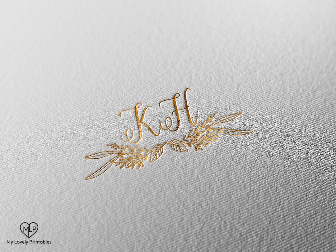 Elegant Botanical Monogram Crest, Custom Initials 'K & H', Wedding Logo ...