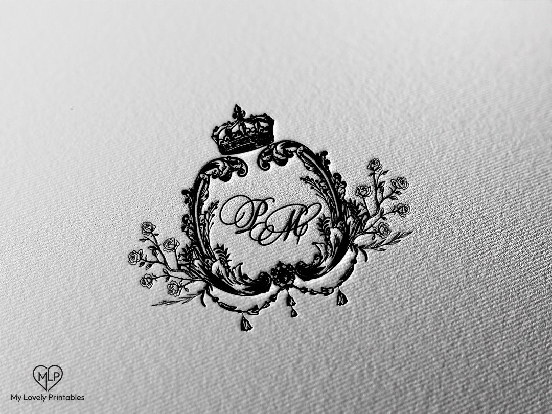 Royal Crown and Floral Monogram, Custom Initials Wedding Logo ...
