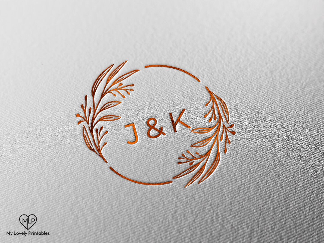 Minimalist Botanical Monogram, Custom JK Initials, Simple Wedding Logo ...