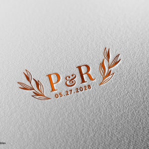 Laurel Leaf Monogram With Date, Custom P-R Initials, Timeless Wedding ...