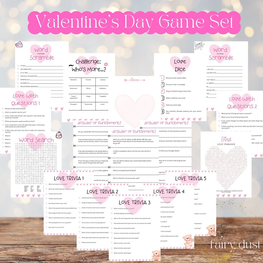 Printable Valentine's Day Game Set, Romantic Love Games (22 Pages ...