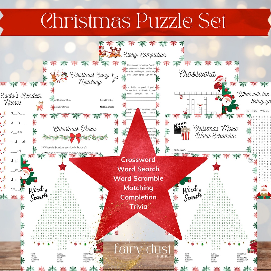 Christmas Fun Puzzle Set: Trivia, Word Search, Crossword, Matching and ...