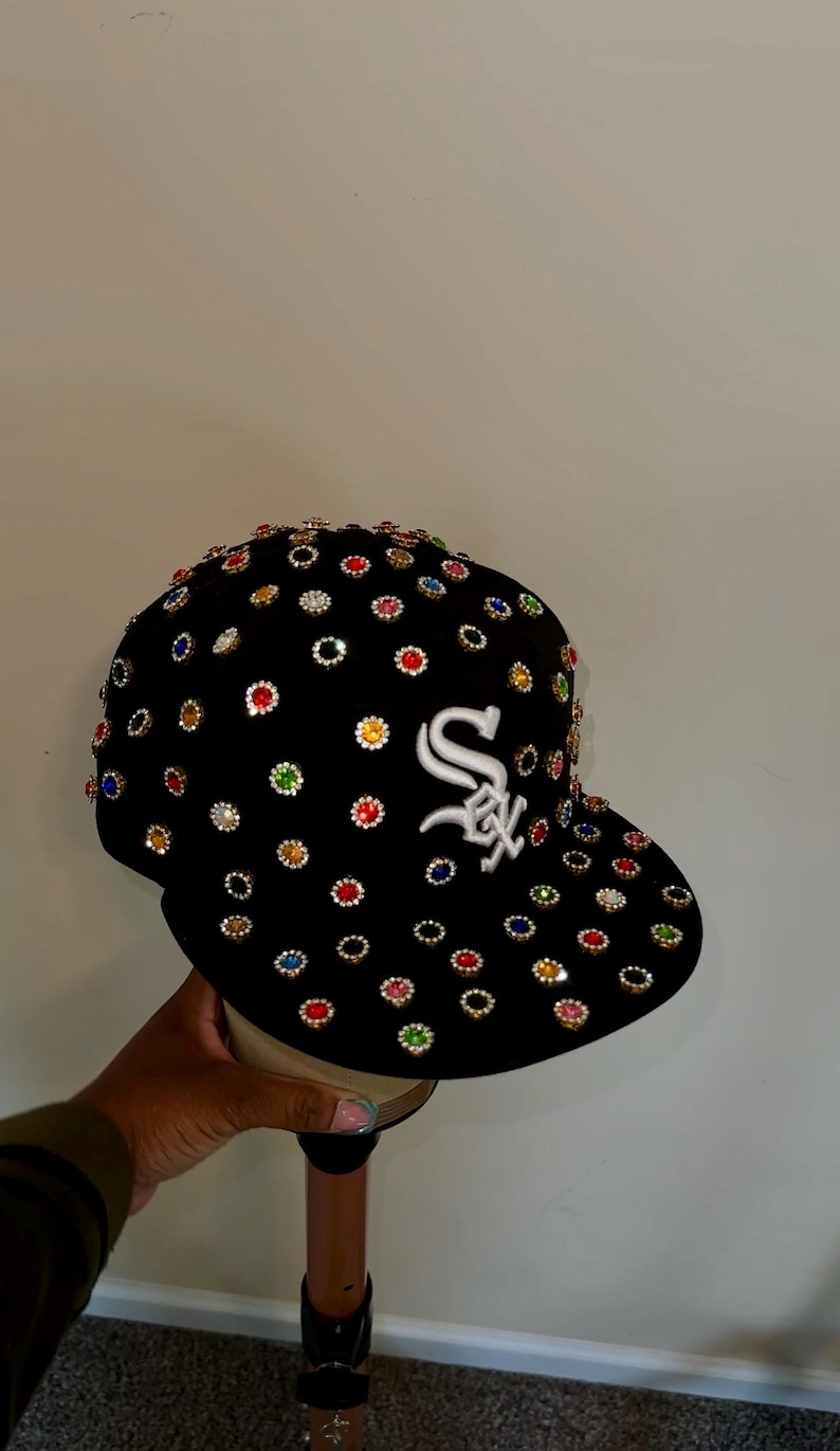 Rhinestone Fitted Hat - Etsy
