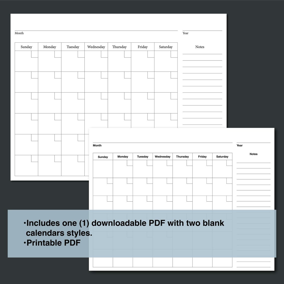 Blank Printable Calendar Template - 8.5x11 - Digital Download - Etsy