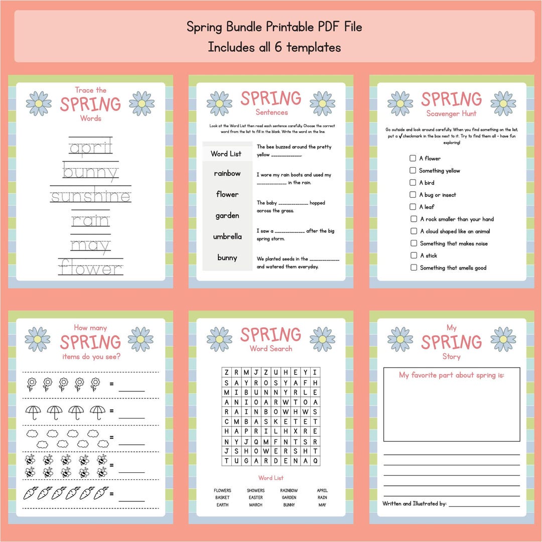 Spring Activity Bundle for Pre-k – 2nd Grade | Printable Worksheet Pdfs ...