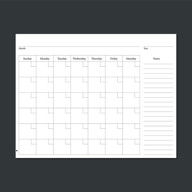 Blank Printable Calendar Template - 8.5x11 - Digital Download - Etsy