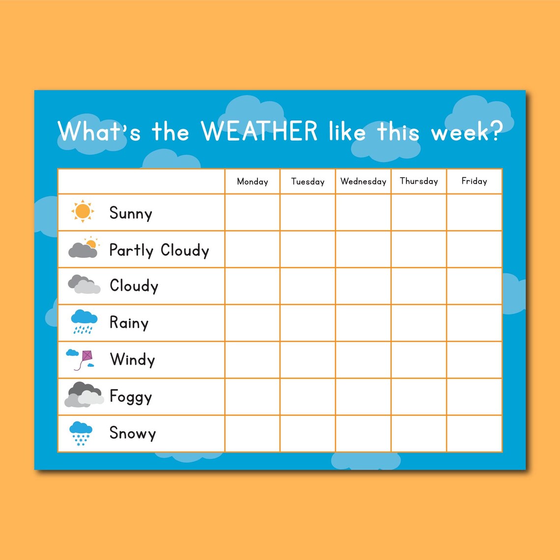 Weekly Weather Chart for Classrooms and Parents 8.5 X 11 Digital ...