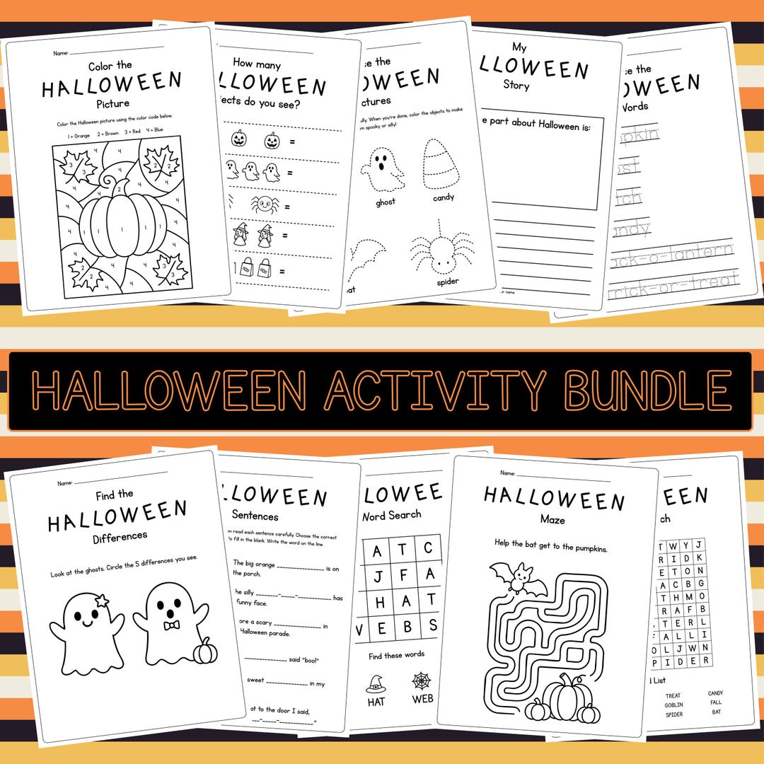 Halloween Activity Pack: Kids Printable Worksheets Bundle (PDF) - Etsy