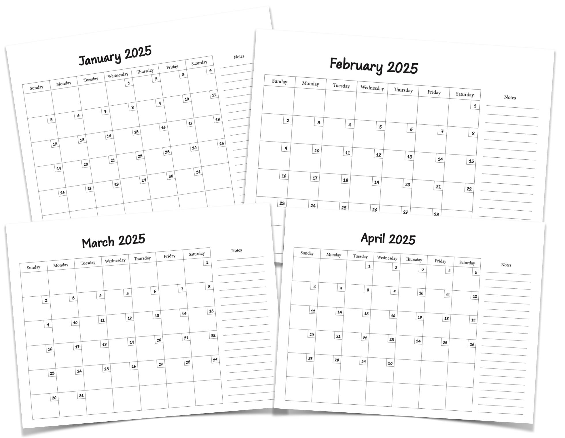 2025 12-month Printable Calendar Template - 8.5x11 Digital Download - Etsy
