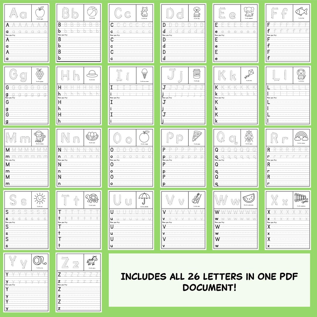 Alphabet Tracing Worksheets A-Z: Coloring Pictures, Preschool ...