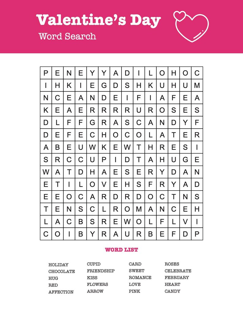 Valentine’s Day Word Search Printable for Kids - Fun Classroom & Home ...