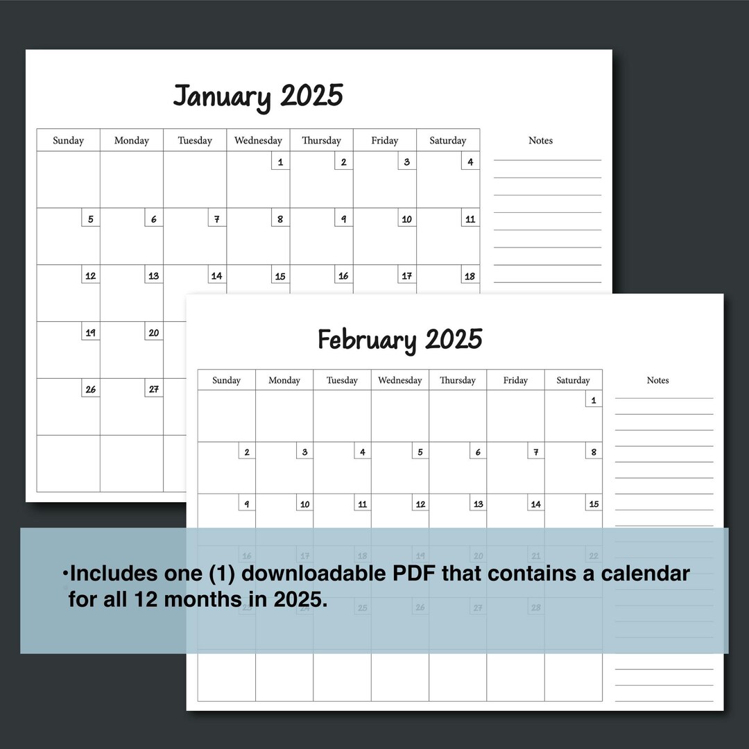2025 12-month Printable Calendar Template - 8.5x11 Digital Download - Etsy