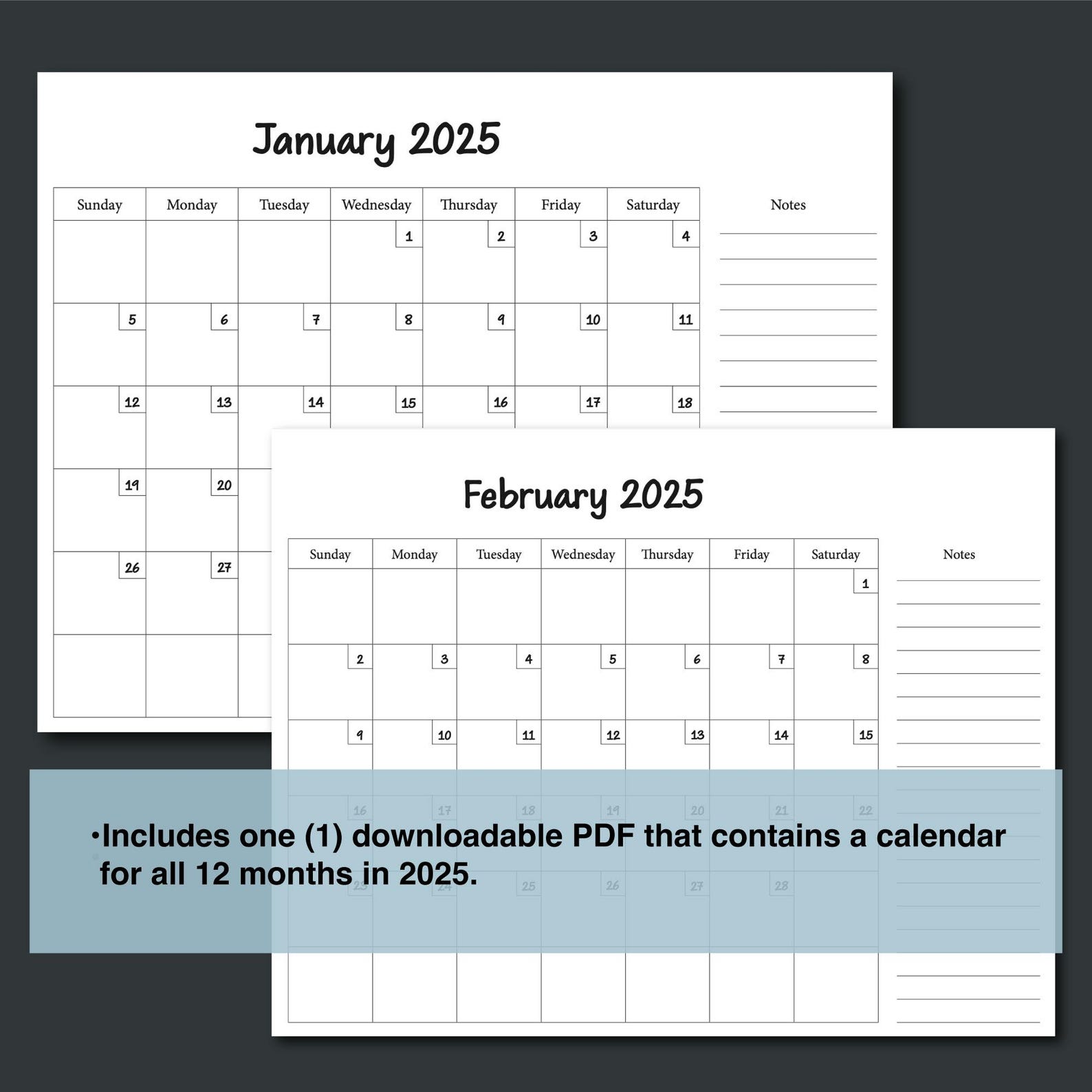 2025 12-month Printable Calendar Template - 8.5x11 Digital Download - Etsy